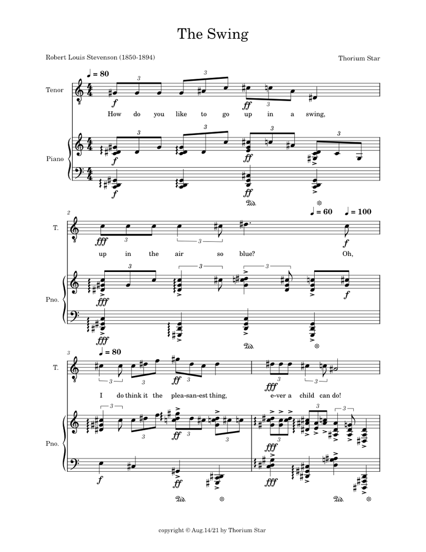 The Swing Sheet music for Piano, Tenor (Piano-Voice) | Musescore.com