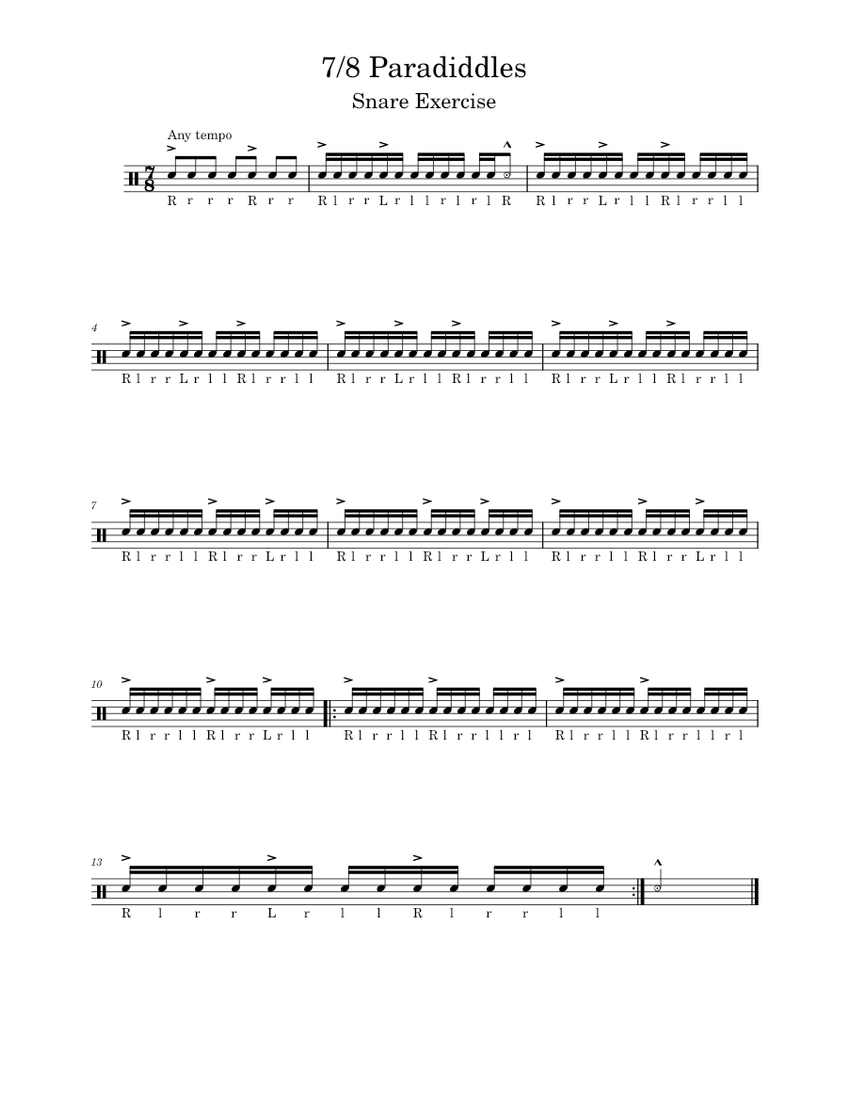 7/8 Paradiddles Sheet music for Snare drum (Solo) | Musescore.com