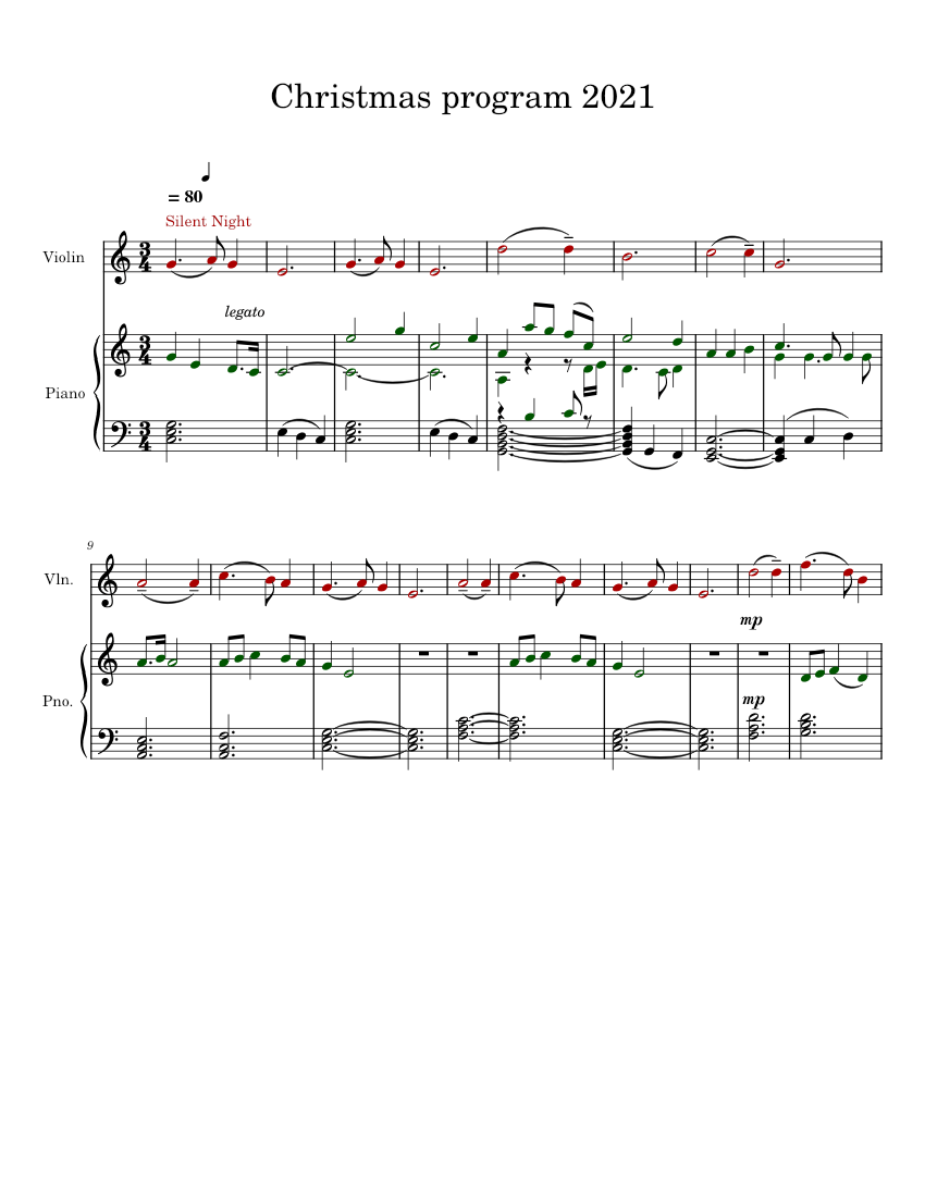 Christmas program 2021 Sheet music for Piano, Violin (Solo) | Musescore.com