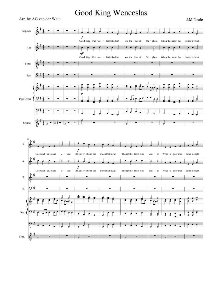 Good King Wenceslas Choir Arrangement with Lyrics Sheet Music for ...