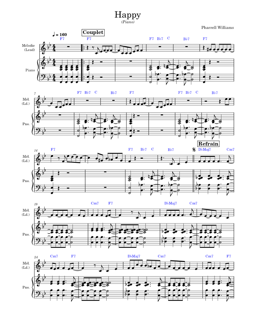 02. Happy – Pharrell Williams - piano Sheet Music with Chords for Piano ...