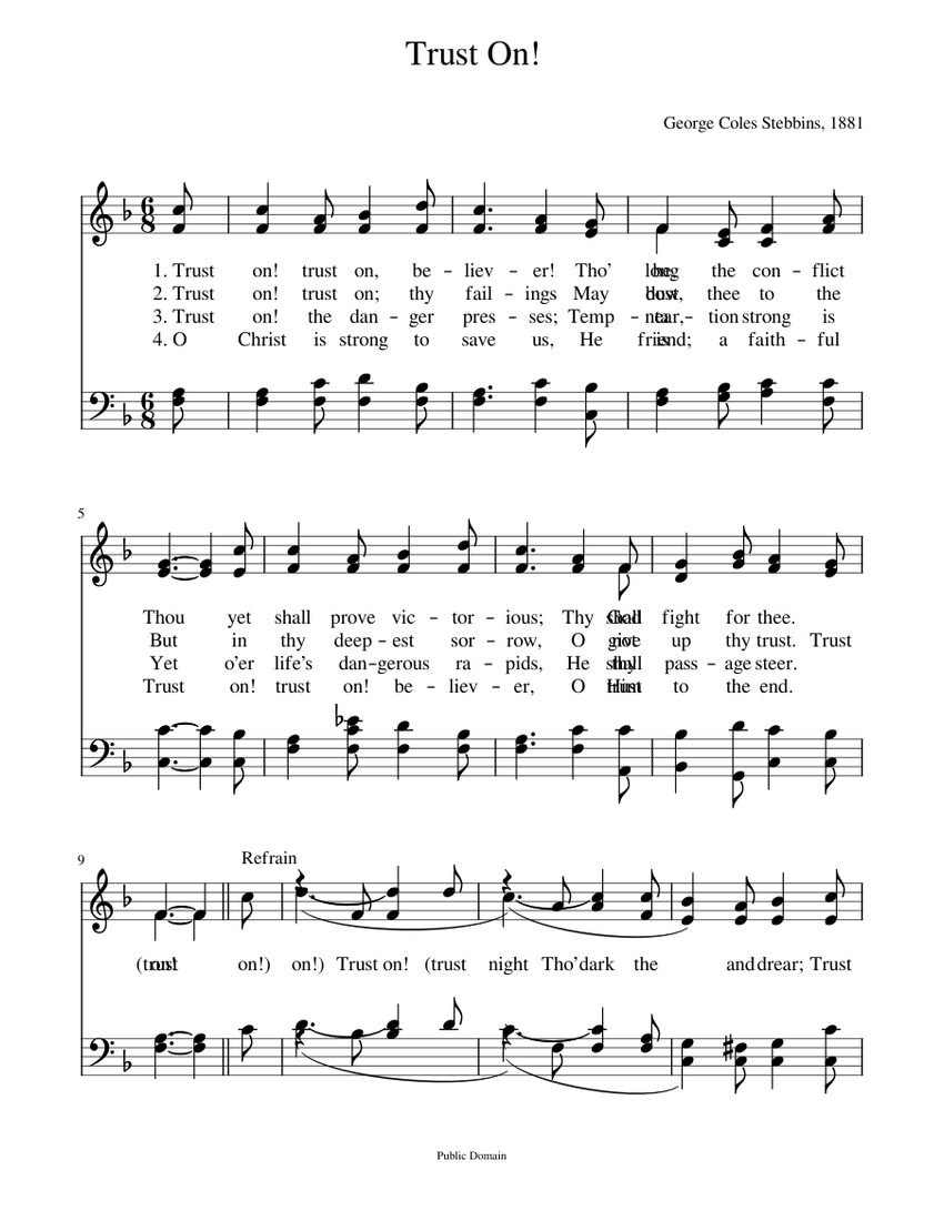 Trust on, trust on, believer (Stebbins) - George C. Stebbins Sheet ...