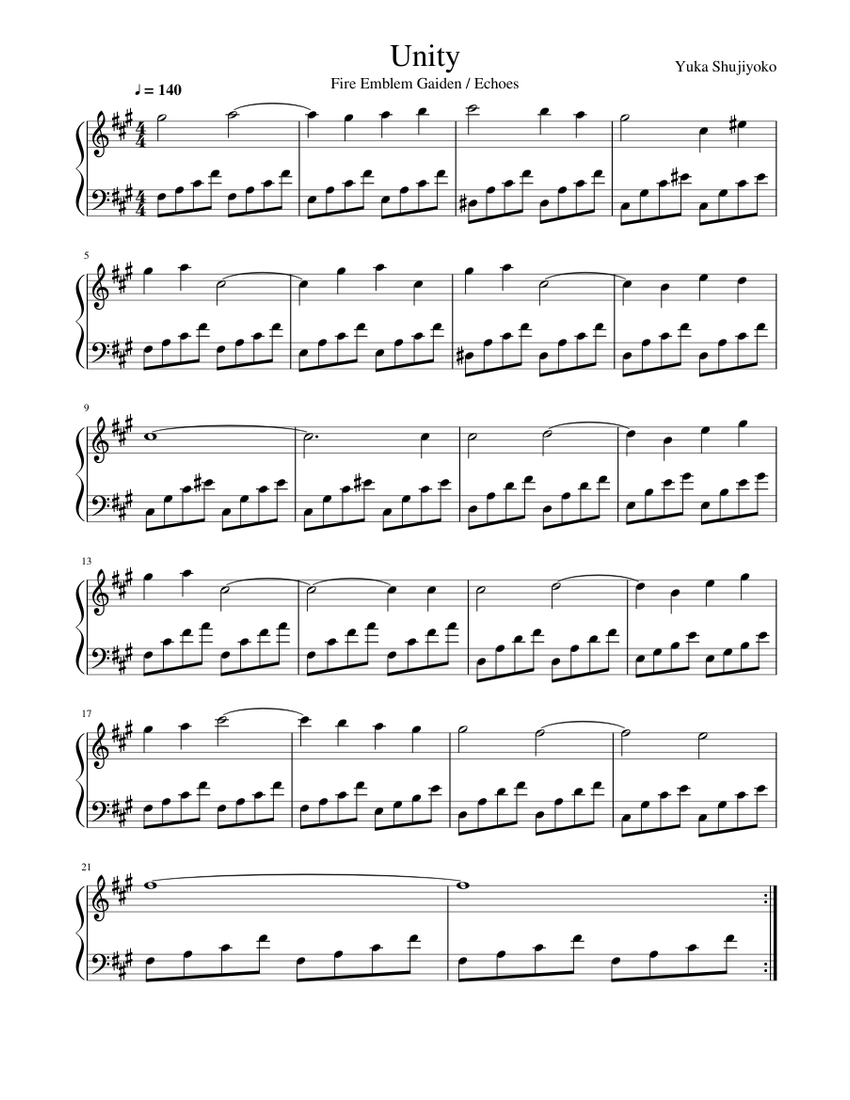 Unity (Fire Emblem Gaiden / Echoes: Shadows of Valentia) Sheet music ...