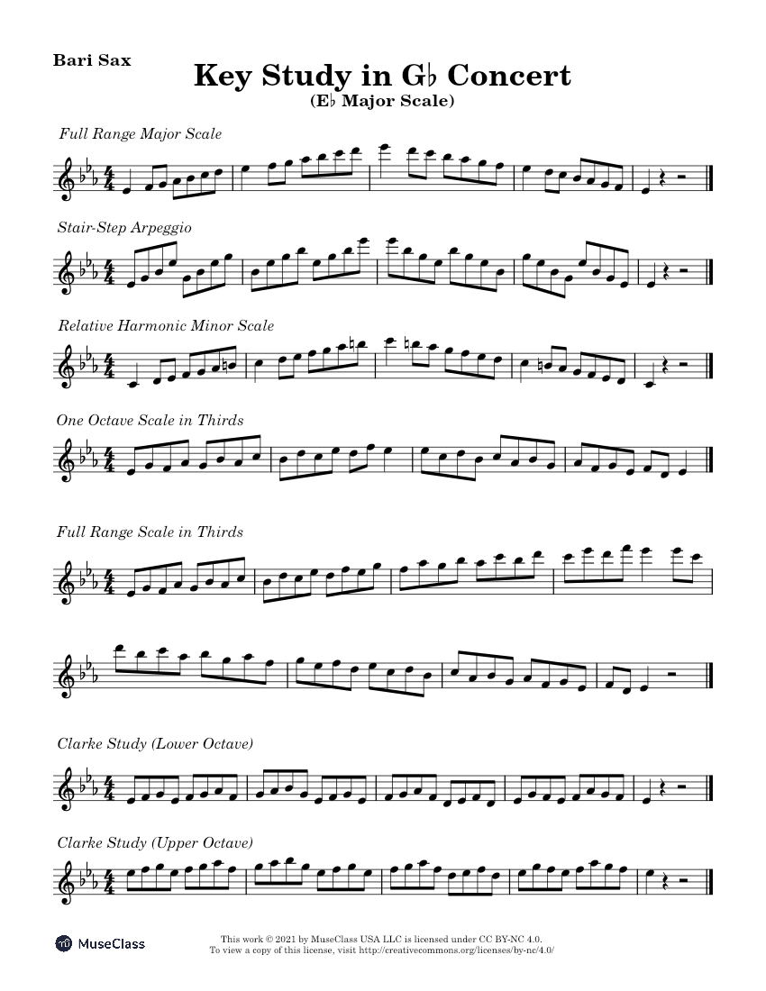 Key Study in Eb Major for Bari Sax Sheet music for Saxophone baritone ...