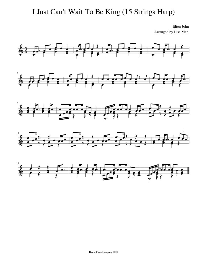 I_Just_Can't_Wait_To_Be_King_(15_Strings_Harp) Sheet music for Piano ...