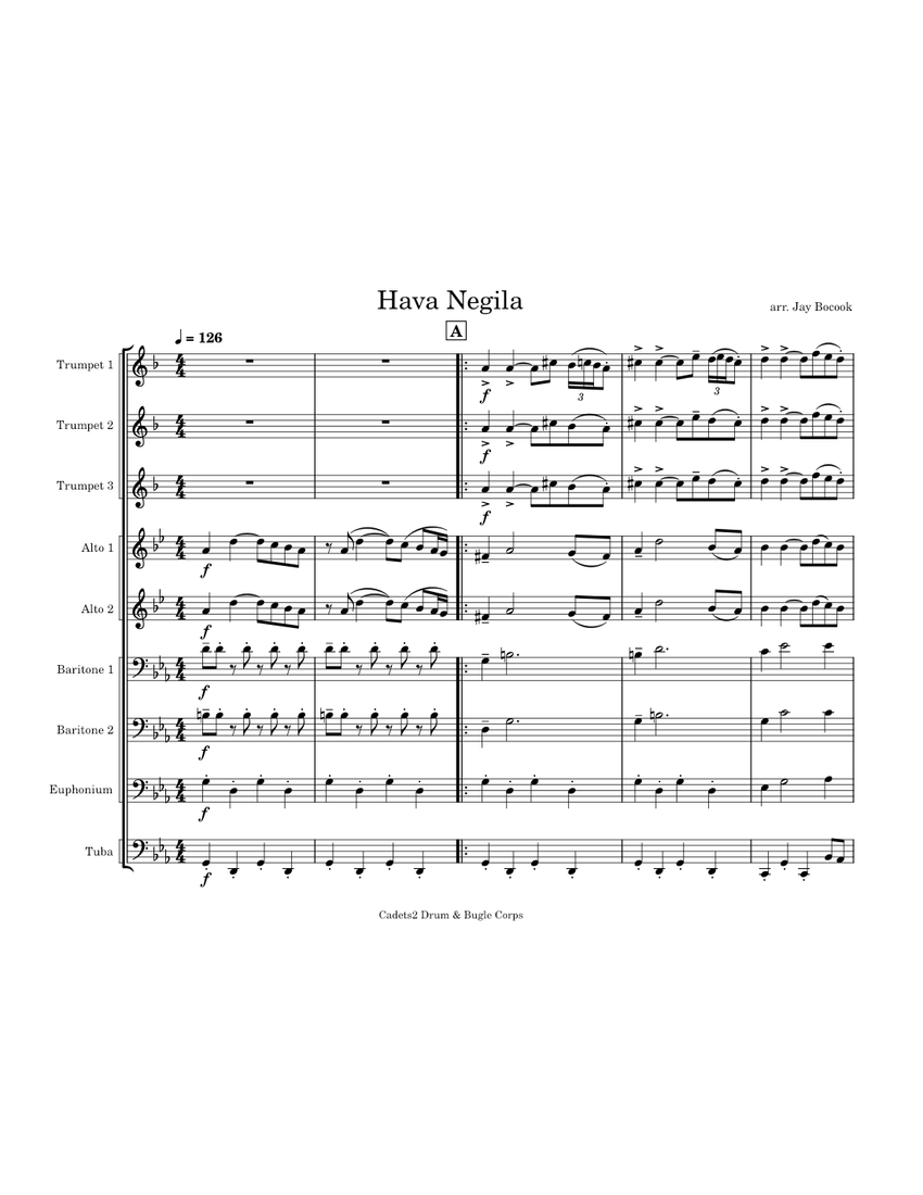Hava Negila – Cadets2 Sheet Music for Euphonium, Tuba, Mellophone ...