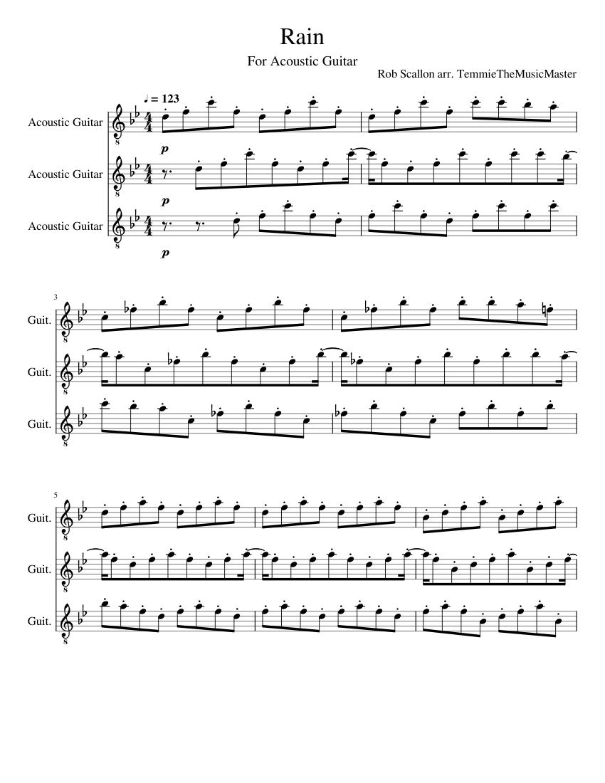 Rain Sheet Music for Guitar (Mixed Trio) | MuseScore.com