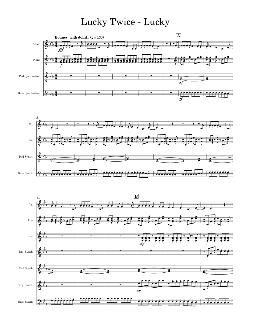 Lucky - Lucky Twice Sheet Music for Piano, Vocals, Celesta, Bass guitar ...