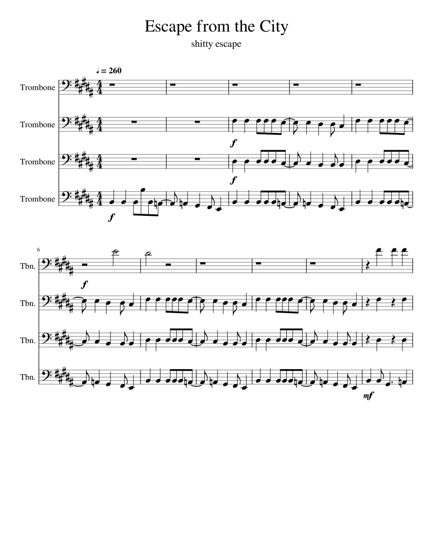 Escape from the City Sheet music for Trombone (Brass Quartet) | Musescore.com
