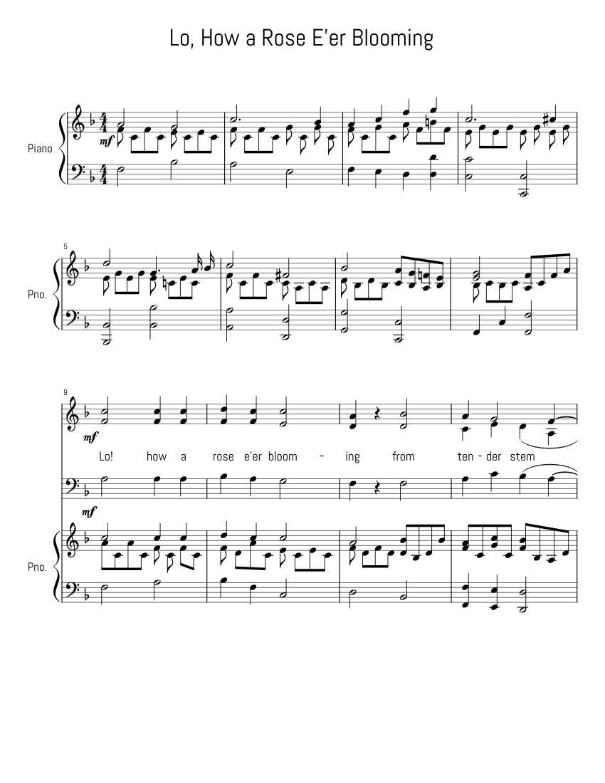 Lo, How a Rose E'er Blooming Sheet music for Piano (Solo) | Musescore.com