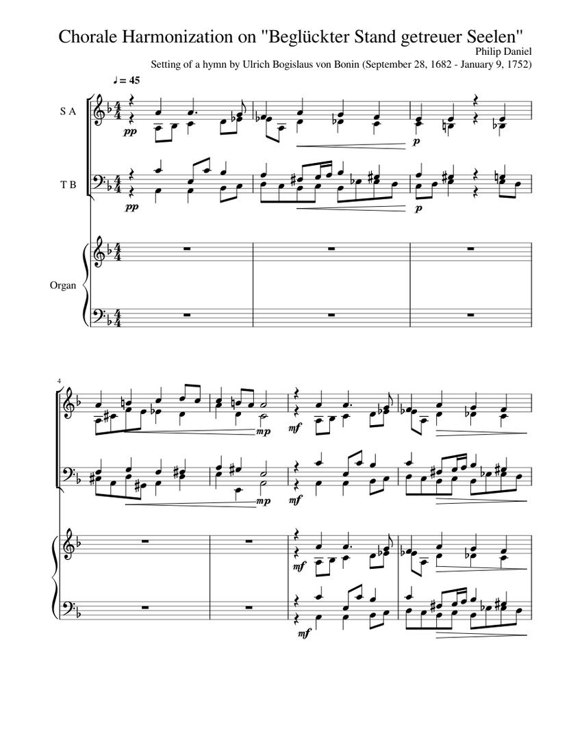 Chorale Harmonization on "Beglückter Stand getreuer Seelen" Sheet music ...