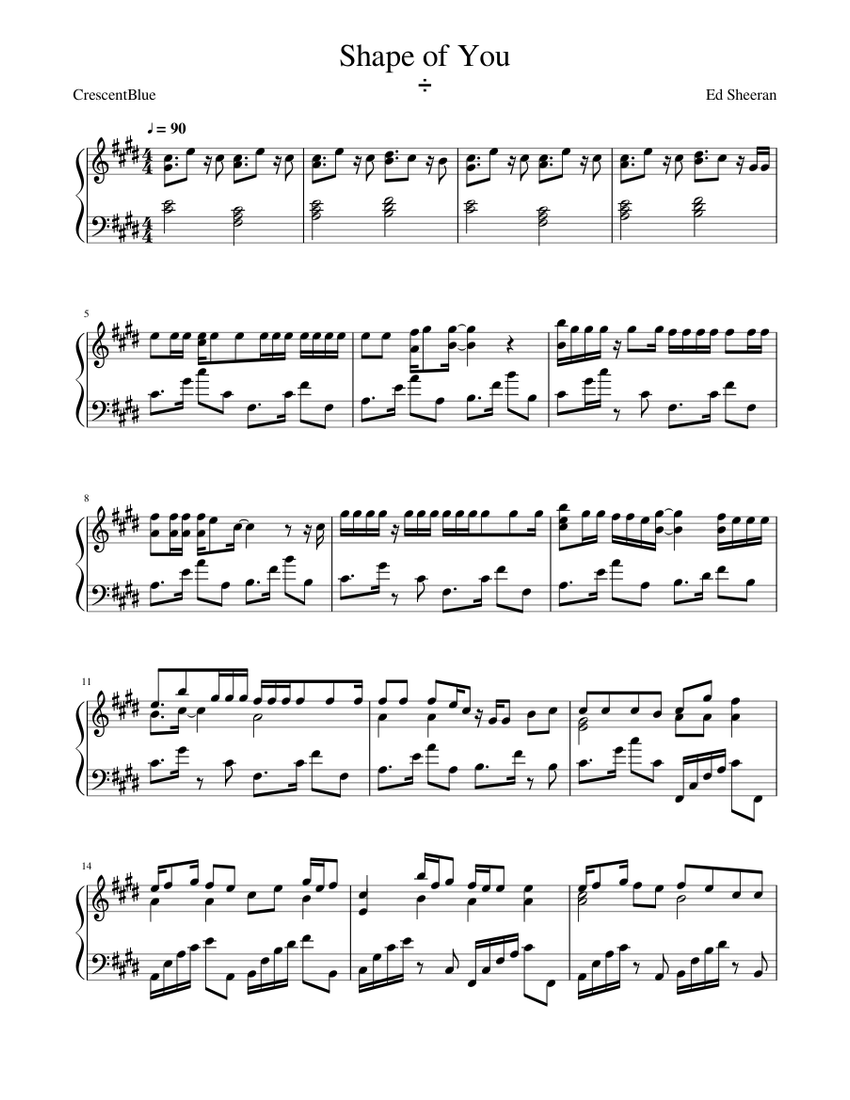 Shape of You - Ed Sheeran Sheet music for Piano (Solo) | Musescore.com