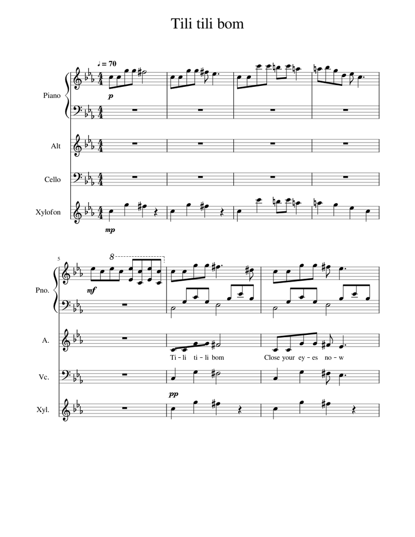 Tili tili bom Sheet music for Piano, Alto, Cello, Xylophone (Mixed ...