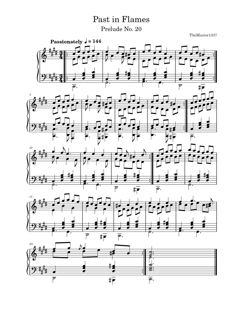 Past in Flames - Prelude in C♯ Minor - TheMazter1337 - piano tutorial