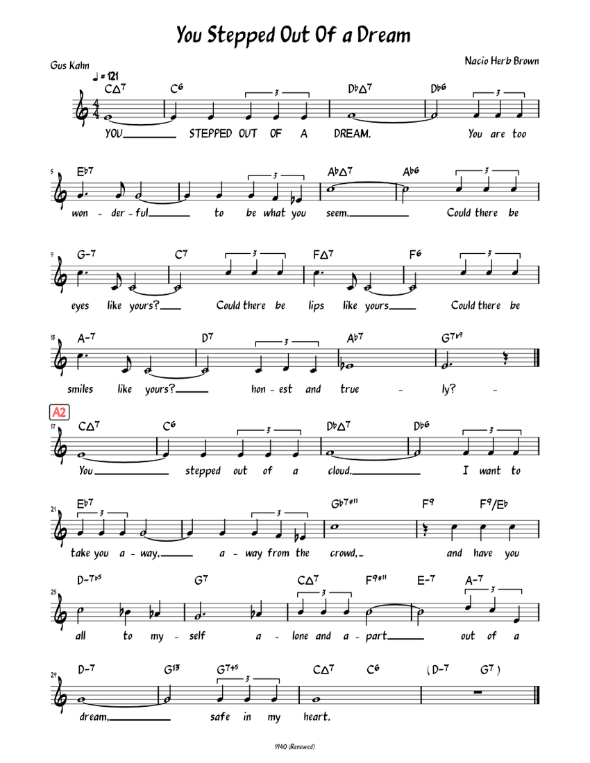 You Stepped Out Of A Dream (Lead sheet with lyrics ) Sheet Music with ...
