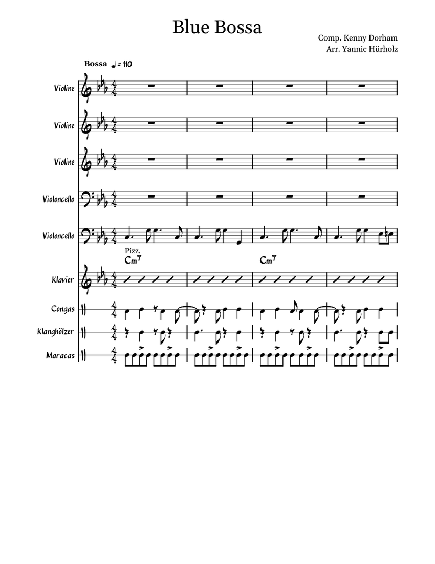 Blue Bossa Sheet Music for Piano, Violin, Cello, Claves & more ...