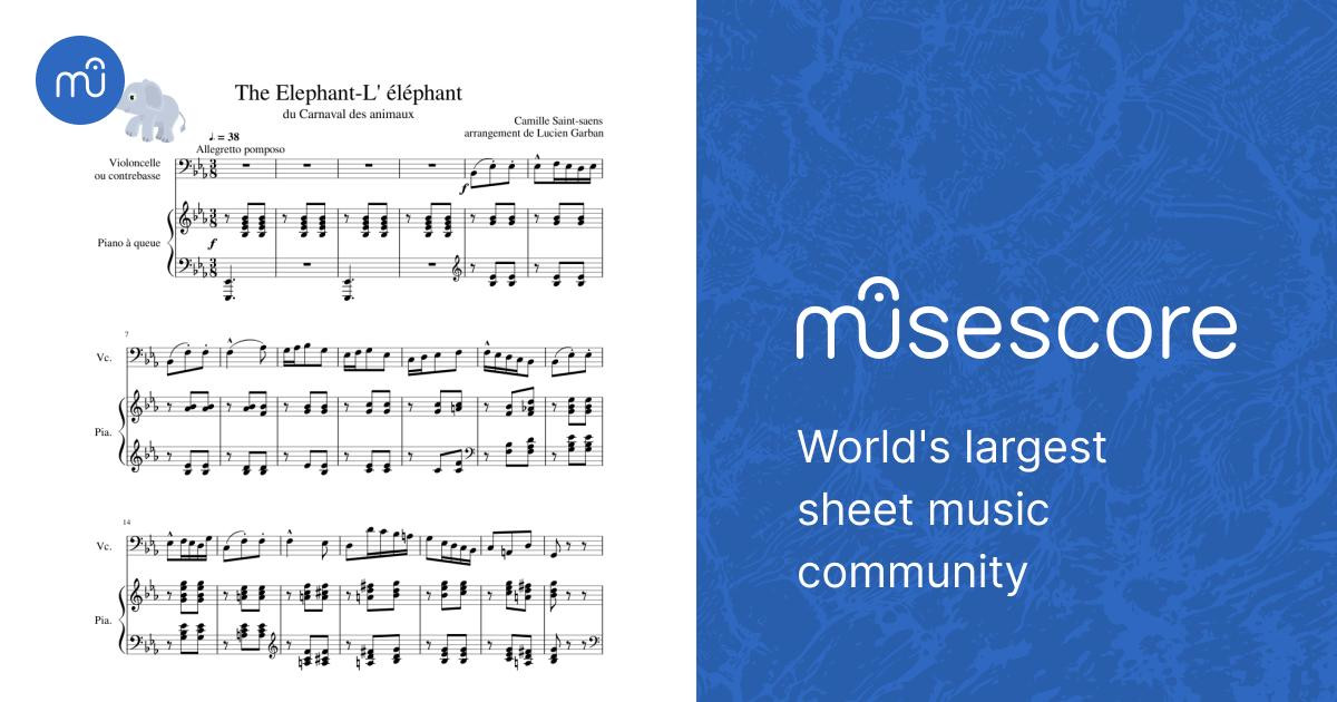The Elephant L'éléphant Camille Saint Saens Sheet Music for Piano ...