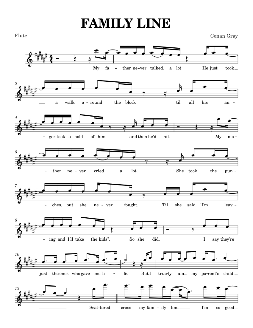 Family Line Conan Gray Flute Sheet Music for Cello (Solo) | MuseScore.com