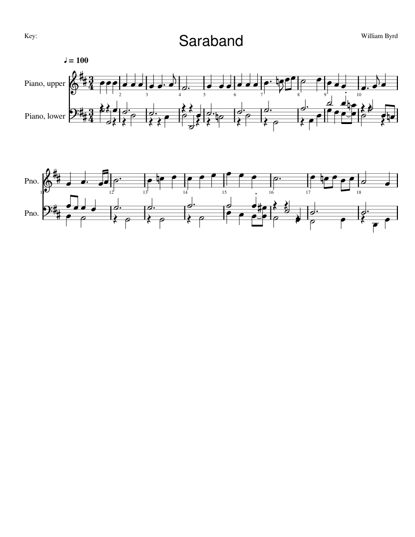 Saraband Sheet music for Piano (Piano Duo) | Musescore.com