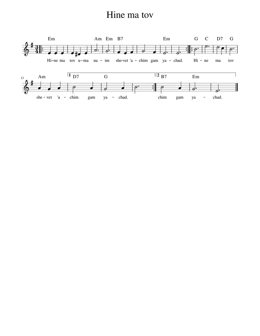 Hine ma tov Sheet music for Piano (Solo) | Musescore.com