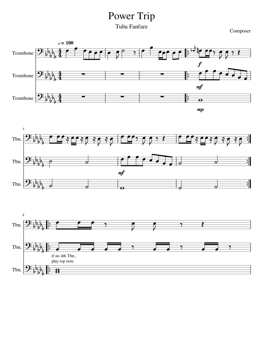 Power Trip Sheet Music for Trombone (Mixed Trio) | MuseScore.com