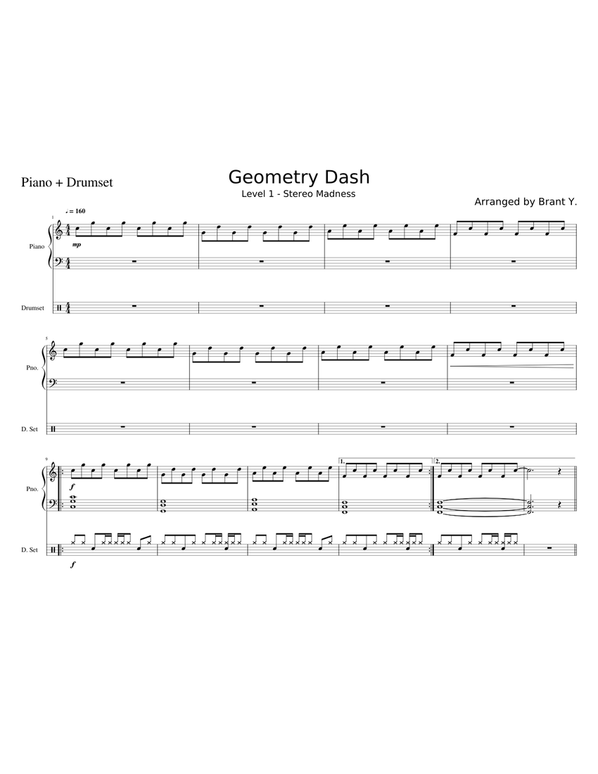 Geometry Dash Medley [REPOST!] Sheet Music for Piano, Drum group (Mixed ...