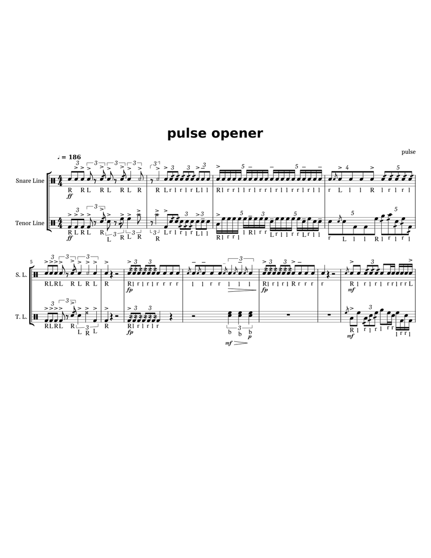 pulse snare/tenor opener 2017 Sheet music for Snare drum, Tenor drum ...