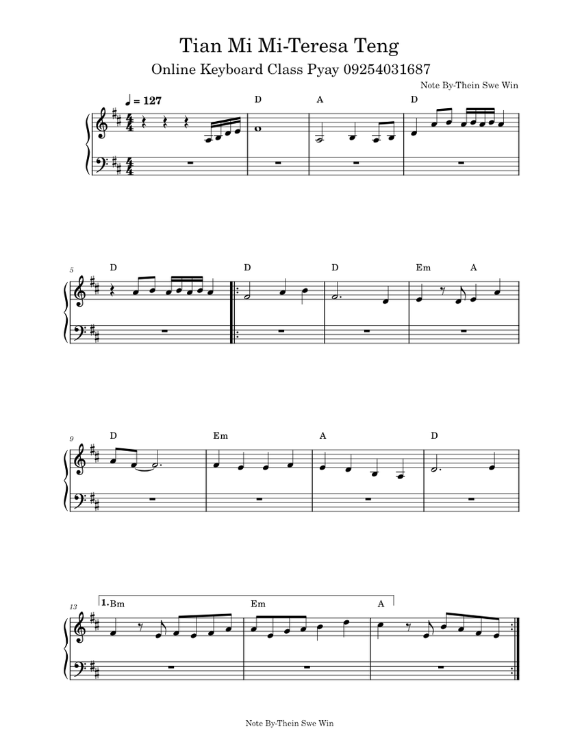 Tian mi mi – Teresa Teng Tian Mi Mi-Teresa Teng Sheet Music with Chords ...