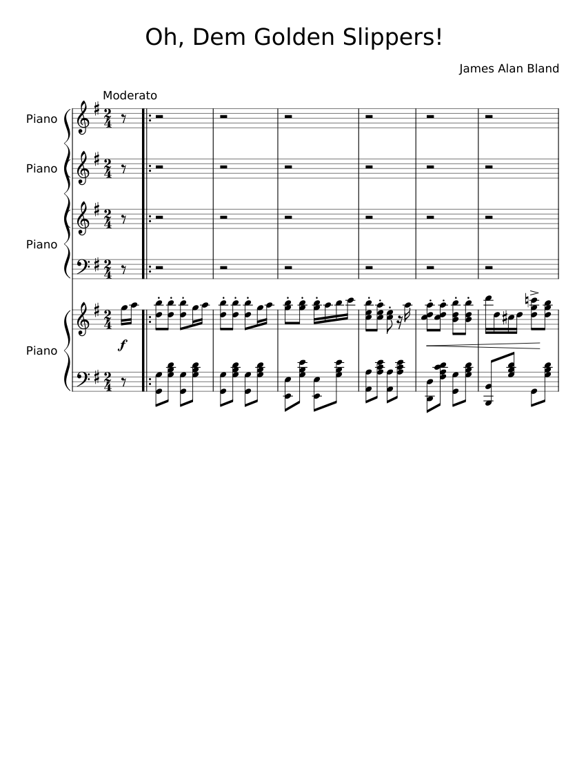 Oh, Dem Golden Slippers! Sheet Music for Piano (Mixed Quartet ...