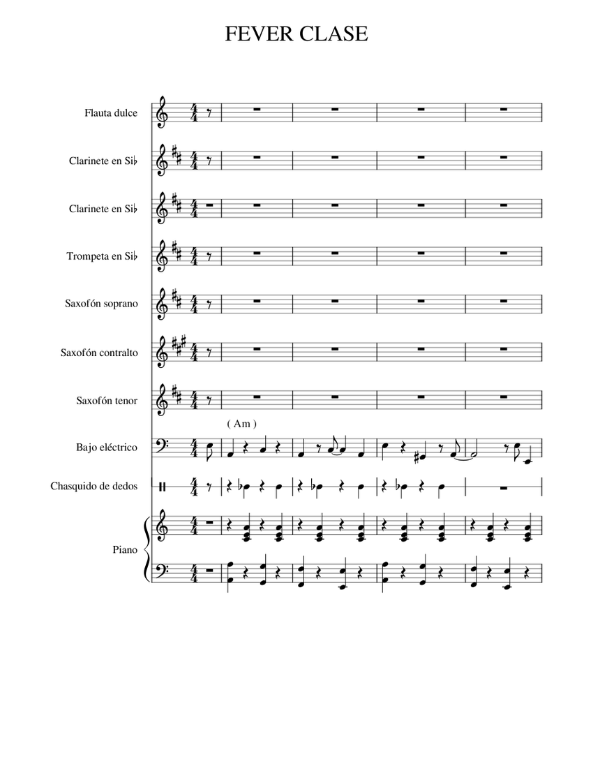 FEVER Sheet Music with Chords for Piano, Clarinet in b-flat, Saxophone ...