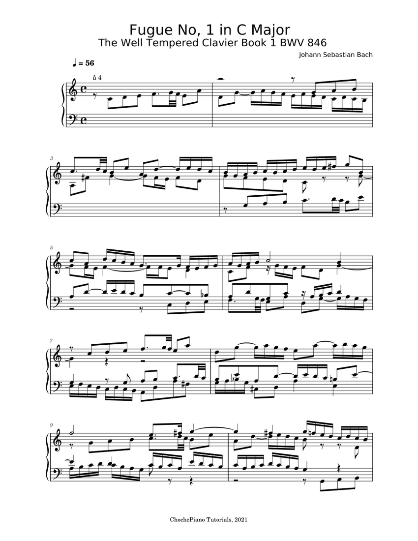 Fugue No. 1 in C Major, The Well-Tempered Clavier Book 1 BWV 846 ...