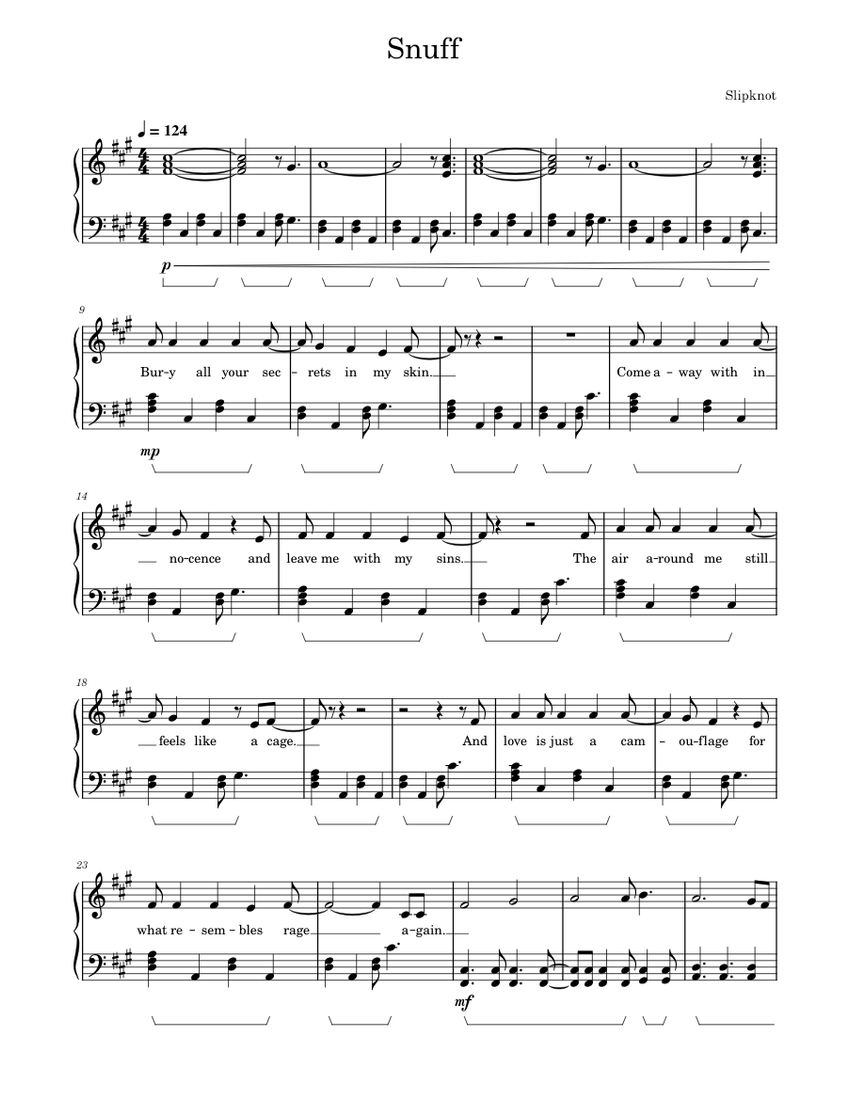 Snuff - Slipknot Sheet Music for Piano (Solo) | MuseScore.com