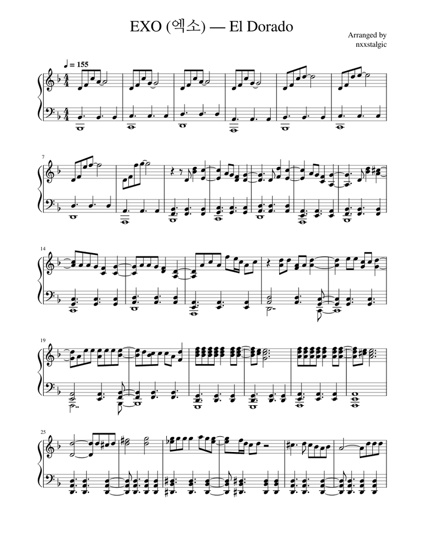 EXO (엑소) — El Dorado (Piano Cover) Sheet music for Piano (Solo ...