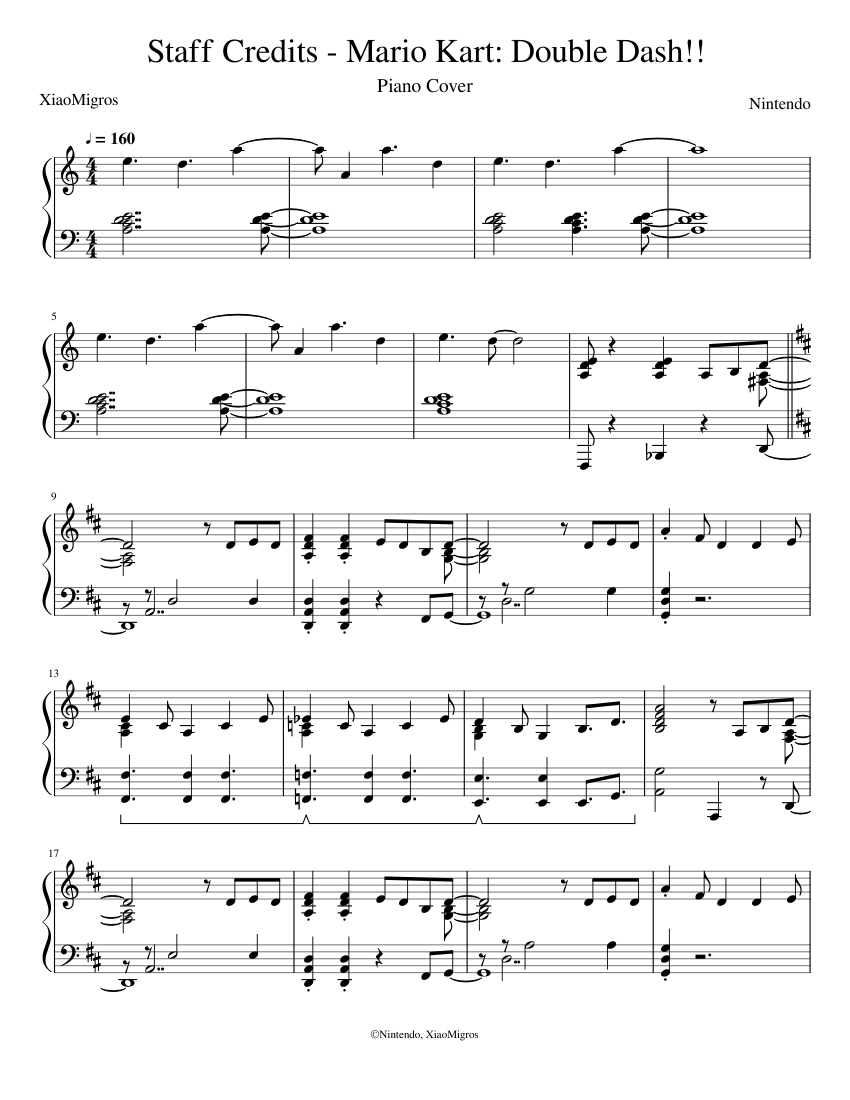 Staff Credits - Mario Kart Double Dash!! Sheet Music for Piano (Solo ...