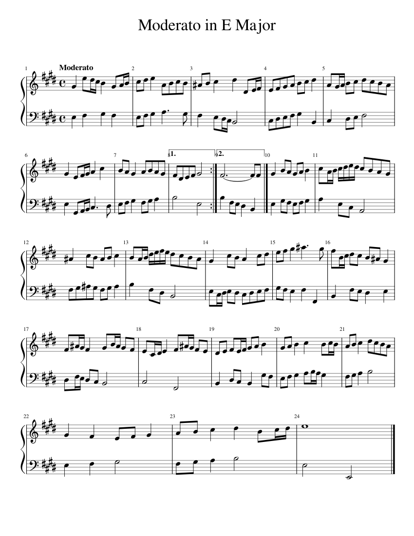 Moderato in E Major Sheet music for Piano (Solo) Easy | Musescore.com