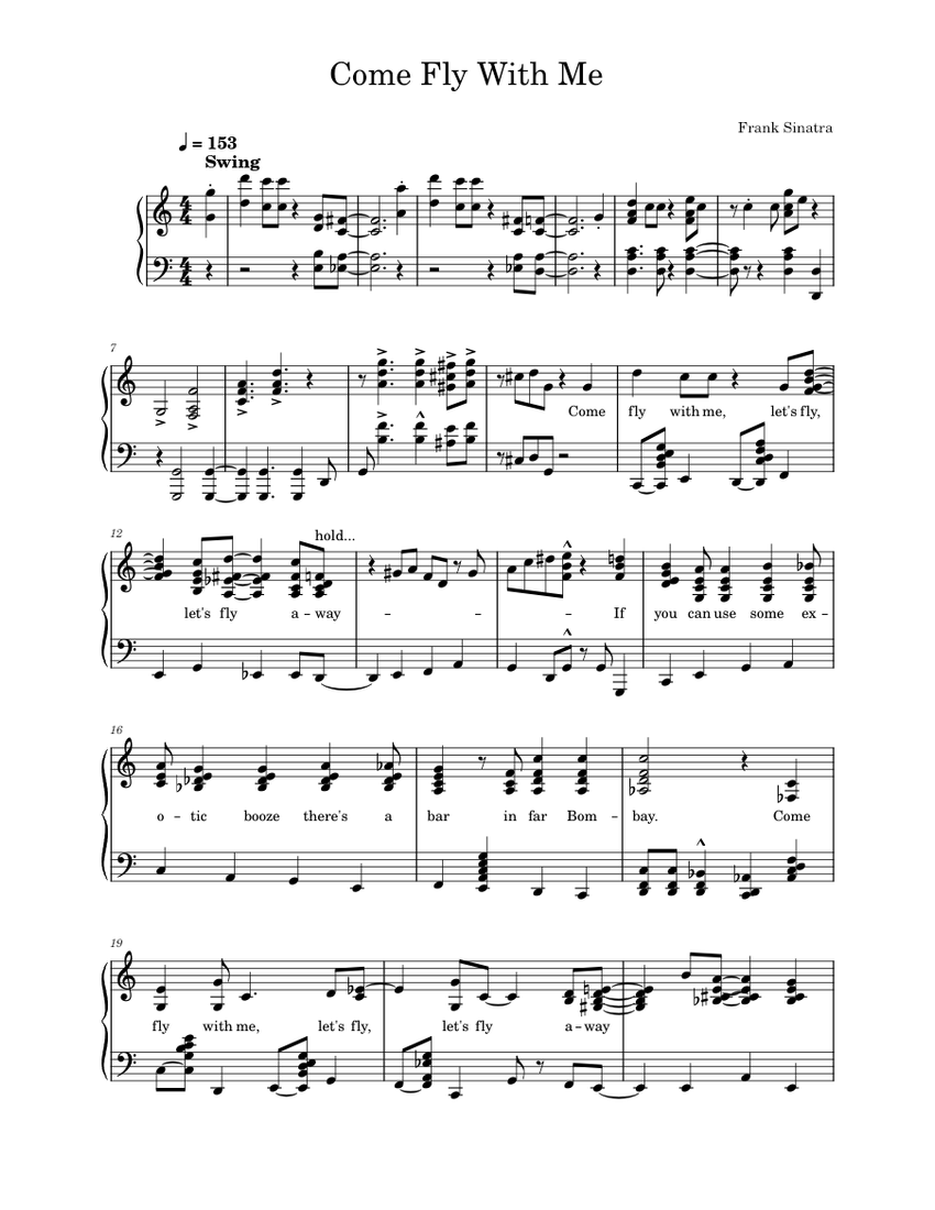 Come Fly With Me – Frank Sinatra Sheet Music for Piano (Solo ...