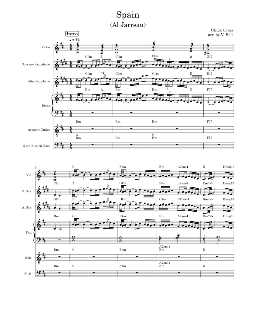 Spain – Chick Corea Sheet Music with Chords for Piano, Saxophone alto ...