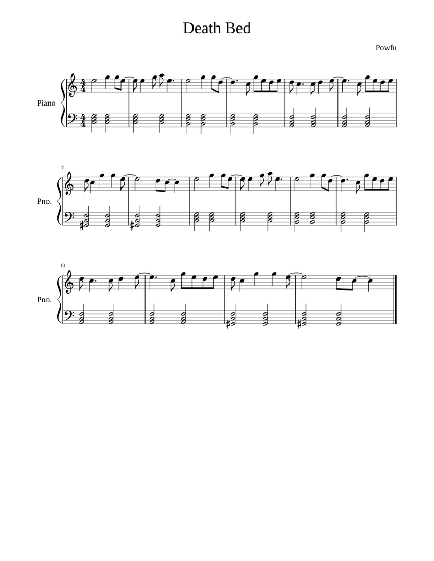 death bed (coffee for your head) (feat. beabadoobee) – Powfu Sheet ...