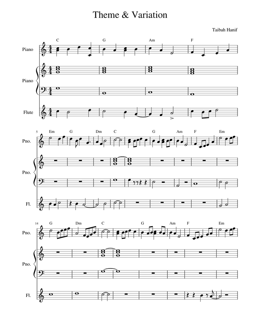 Theme & Variation Sheet music for Piano, Flute (Mixed Trio) | Musescore.com