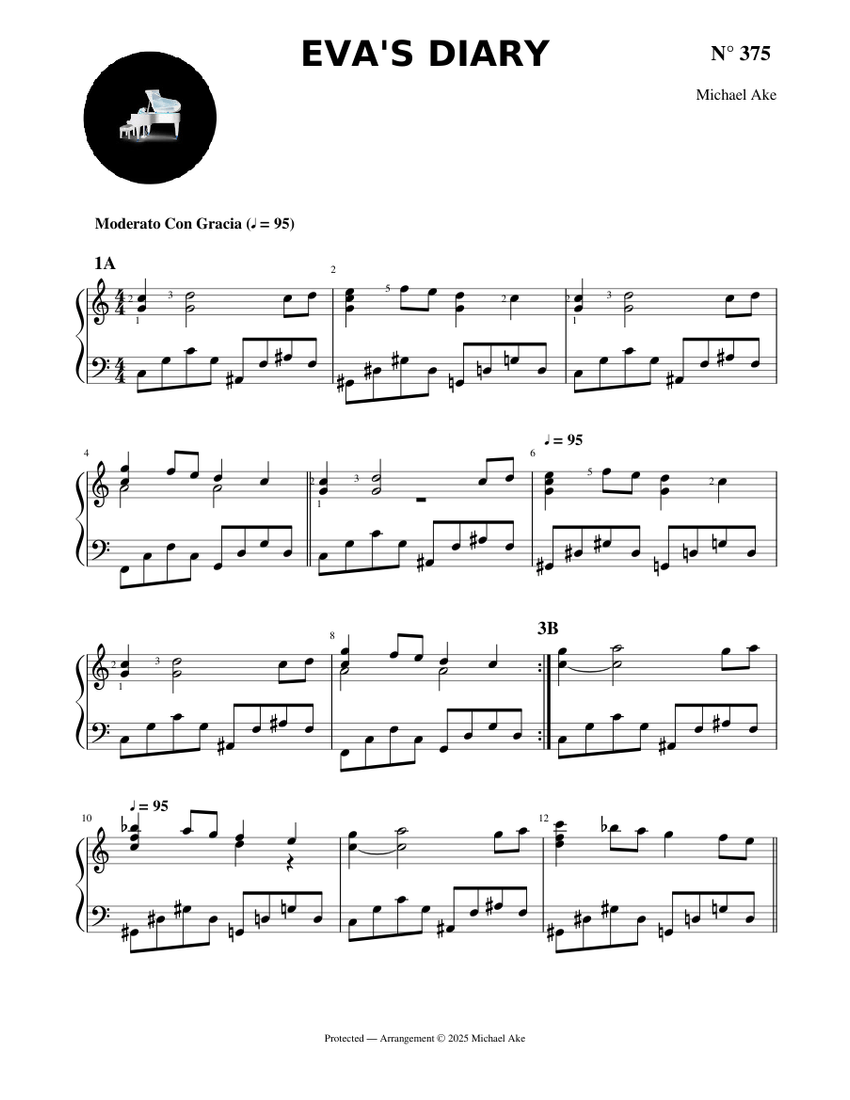 Eva's Diary - Michael Ake Sheet music for Piano (Solo) | Musescore.com