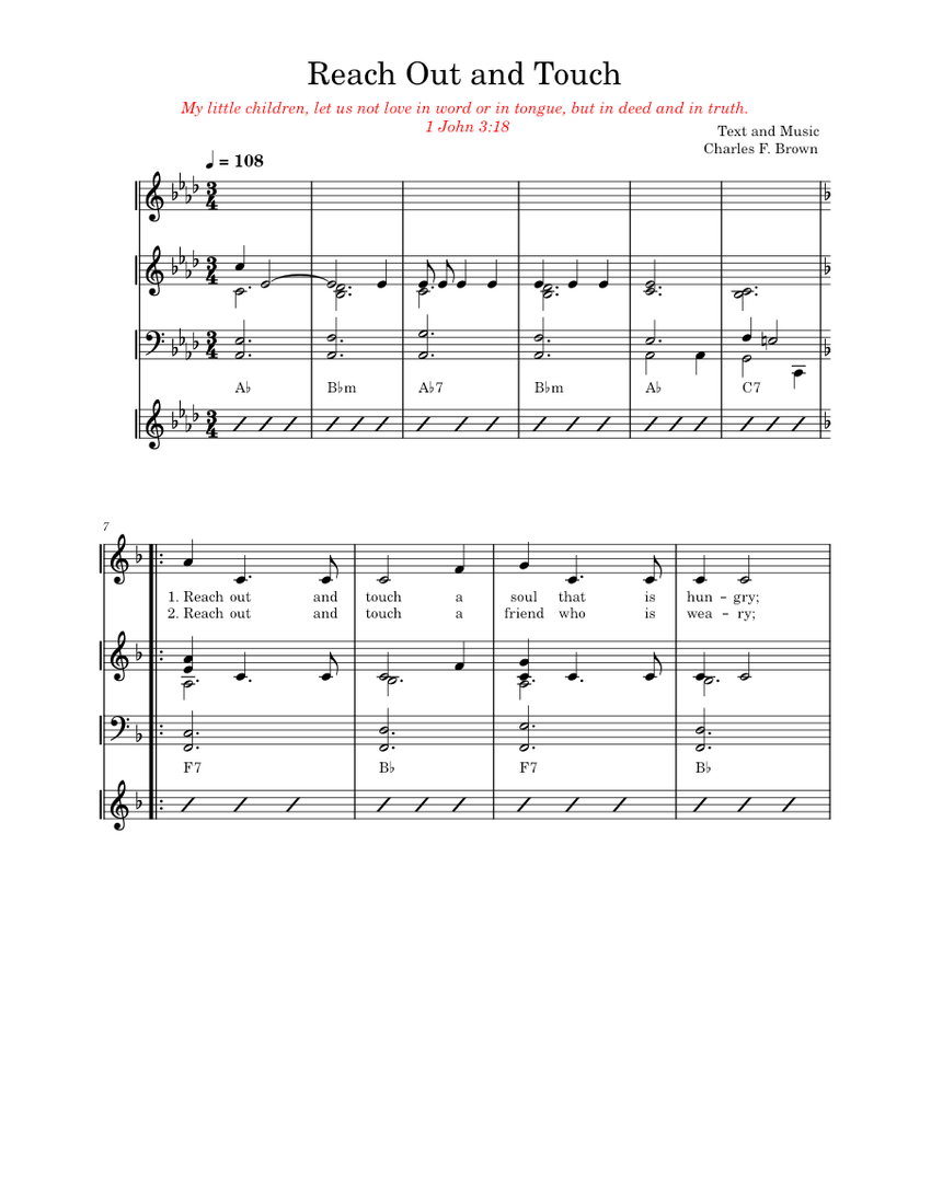 Reach Out and Touch Sheet Music with Chords for Piano (Mixed Quartet ...