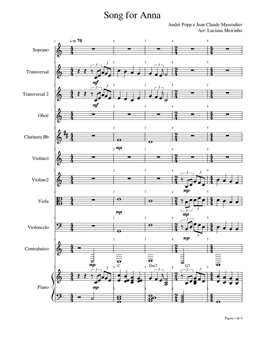 Song for Anna - Grade Sheet Music for Piano, Clarinet in b-flat, Violin ...