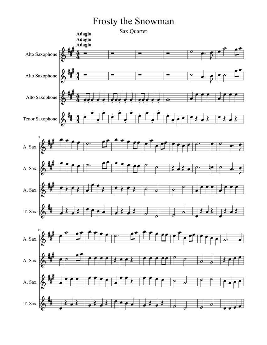 Frosty the Snowman AAAT Sheet music for Saxophone alto, Saxophone tenor ...