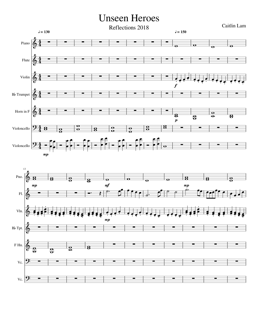 Reflections Sheet music for Piano, Flute, Trumpet in b-flat, French ...