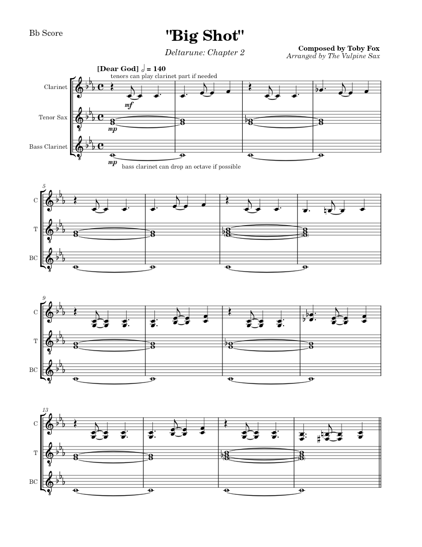 Big Shot Score in Bb Sheet Music for Clarinet in b-flat, Clarinet bass ...