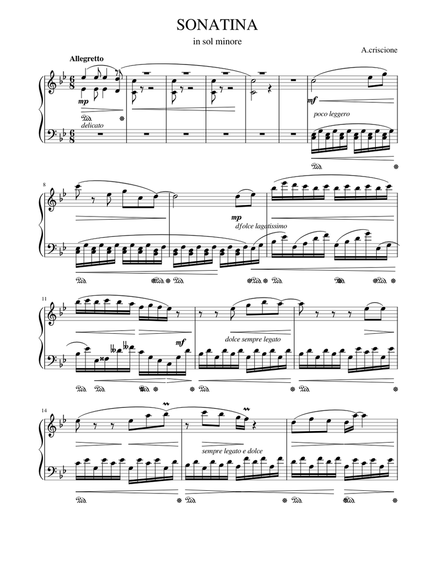 sonatina in sol minore Sheet music for Piano (Solo) | Musescore.com