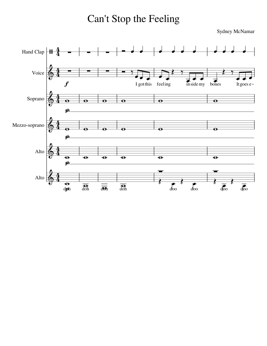 Cant Stop the Feeling Vocalist only Sheet music for Soprano, Alto ...