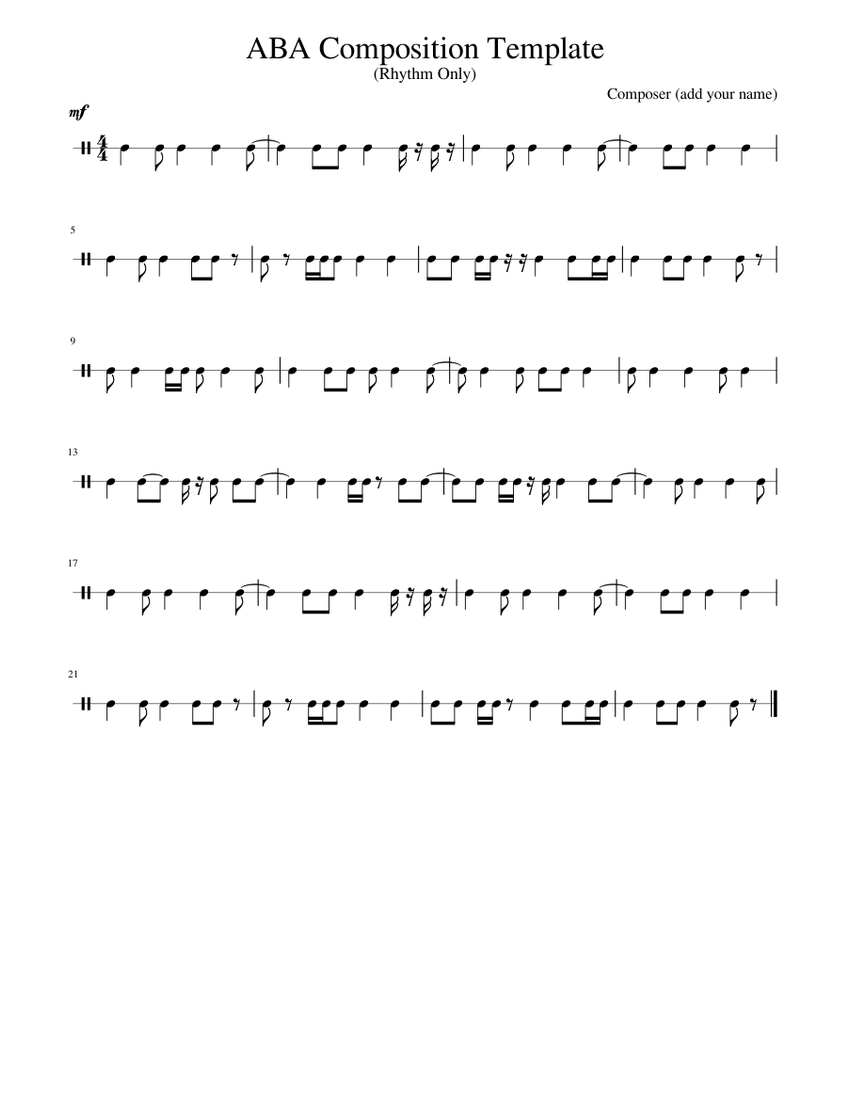 Task 1 - ABA Composition Template (Revised) Sheet music for Claves ...