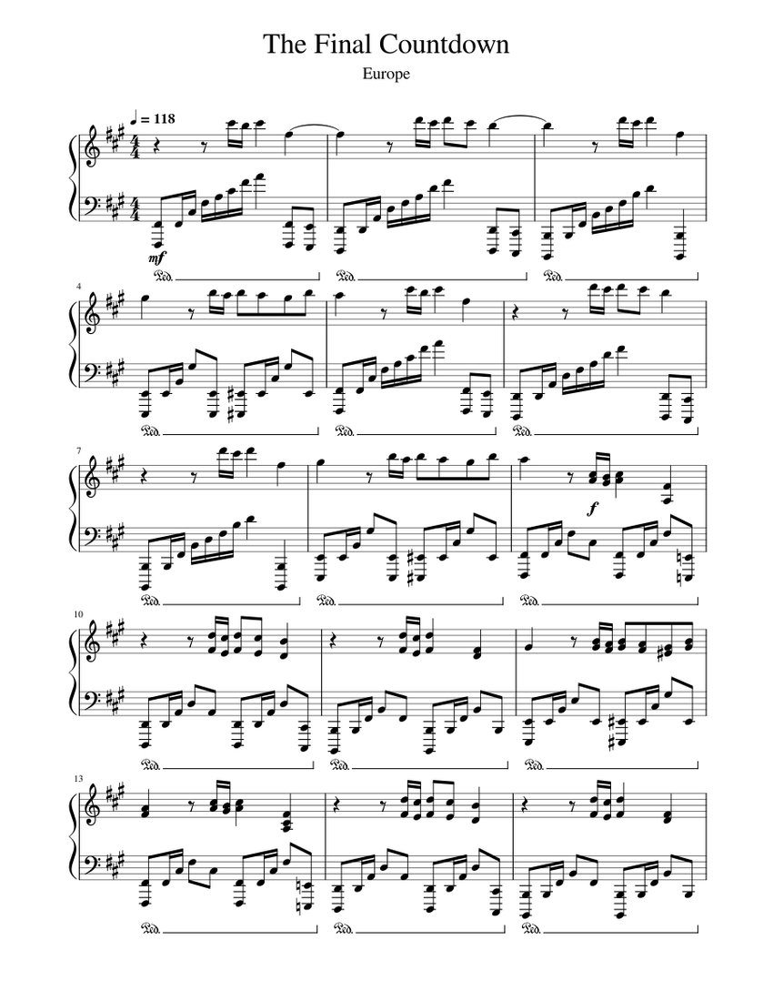 The Final Countdown – Europe Sheet Music for Piano (Solo) | MuseScore.com