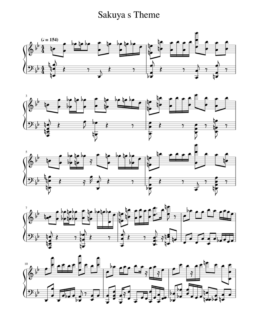 Flowering Night (Sakuya's Theme) - ZUN Sheet Music for Piano (Solo ...